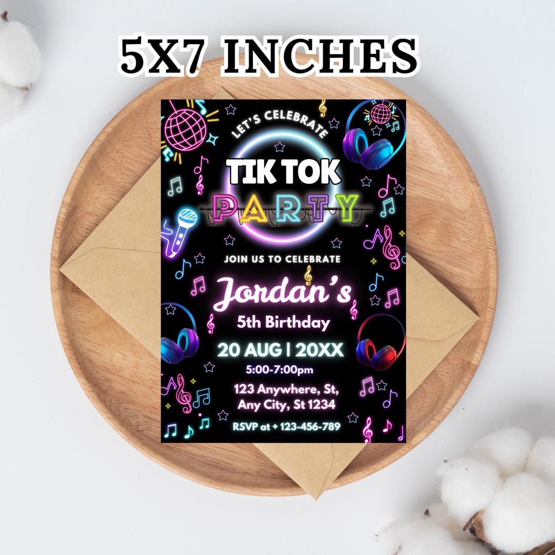 Tiktok Birthday Invitation, Tik Tok Invite, Printable Editable Tiktok Party Invite Template ...