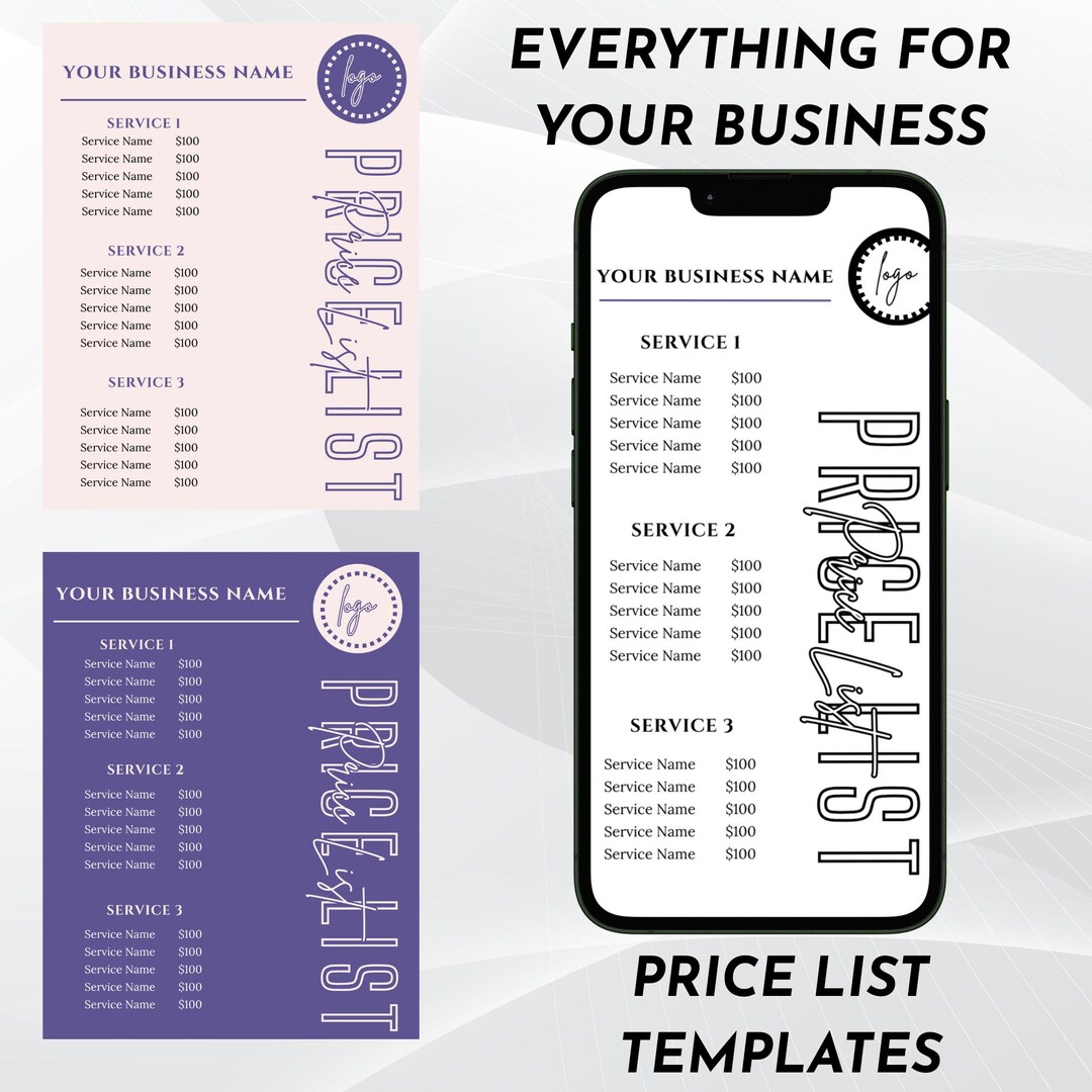 Editable Esthetician Price List Menu Template, Day Spa Price List Menu ...