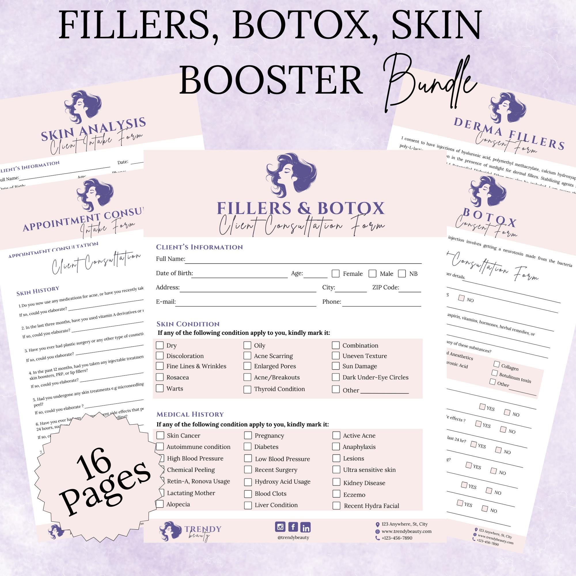 Editable Botox and Dermal Filler Consent Intake Bundle, Injectable Skin ...