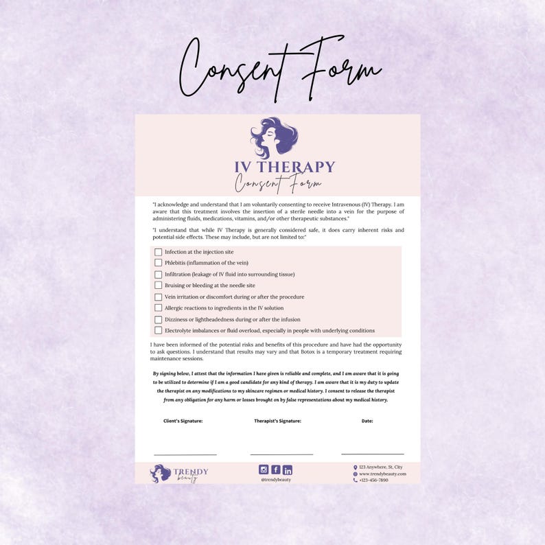 IV Therapy Consent Form, Intravenous Therapy Client Forms, Iv Infusion ...