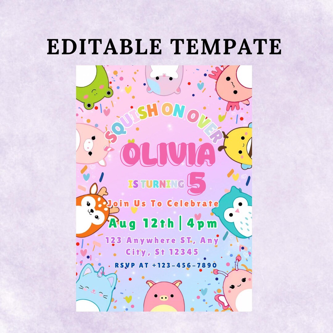 Editable Squishmallow Birthday Invitation: Printable Canva Template ...