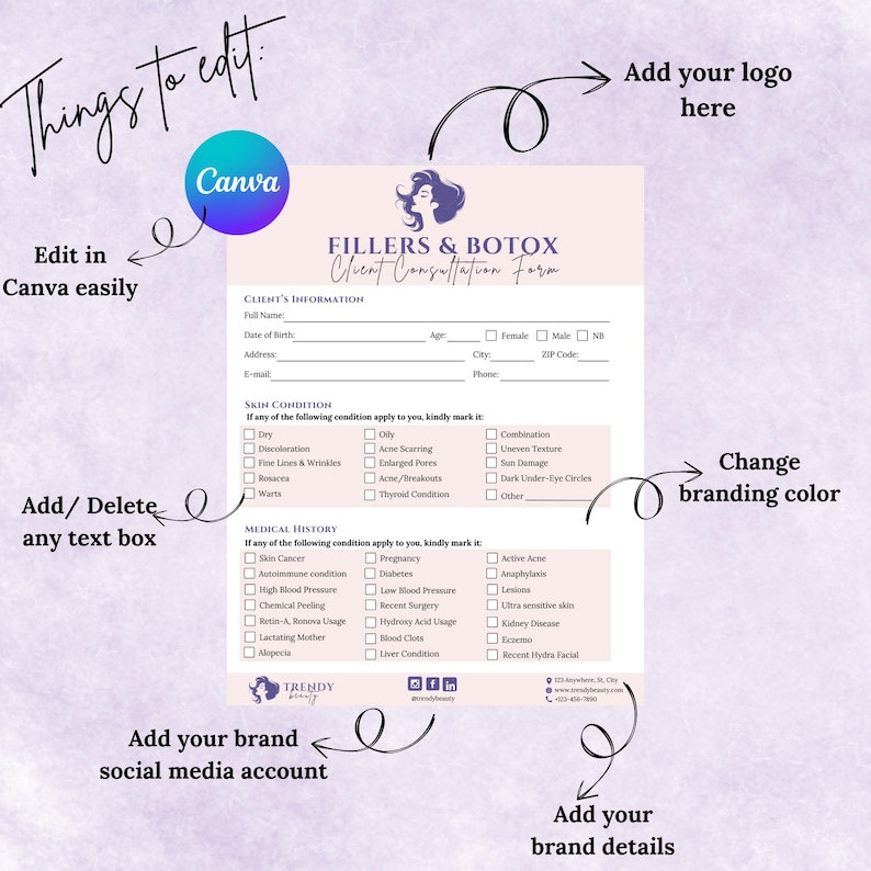 Editable Botox Dermal Filler Consent Form: Esthetician Consultation ...