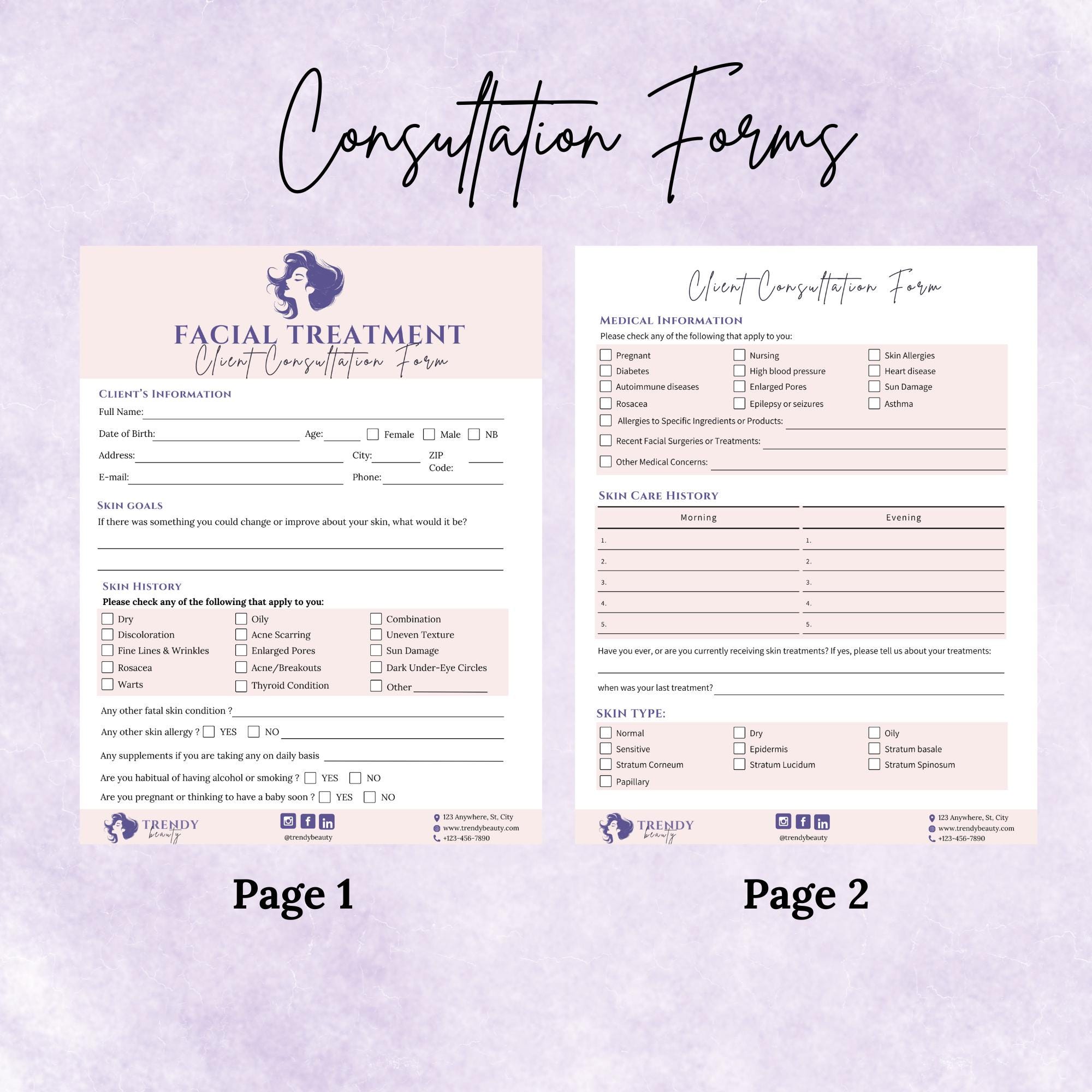 Editable Facial Consultation Forms, Skincare Client Intake, Esthetician ...