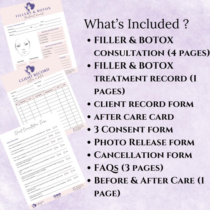 Editable Botox and Dermal Filler Consent Intake Bundle, Injectable Skin ...