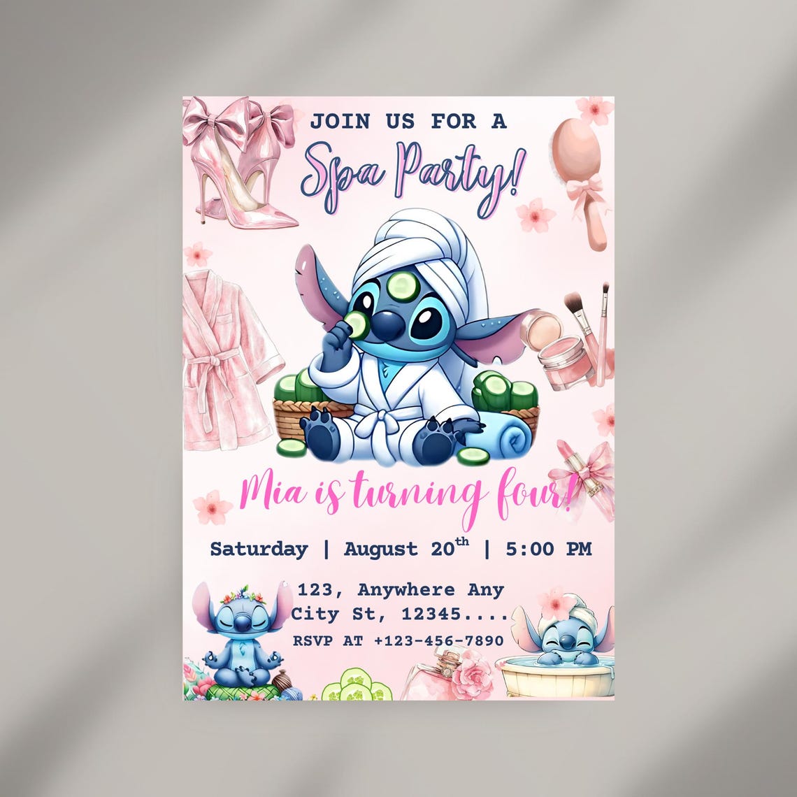 Personalized Stitch Spa Party Invitation: Editable Canva Template (5x7 ...