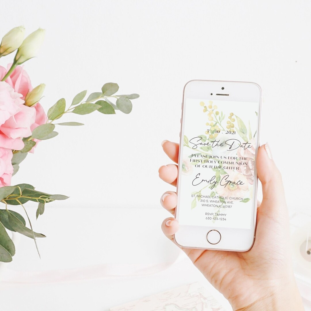 First Communion Save the Date Digital Card | Electronic Save the Date ...