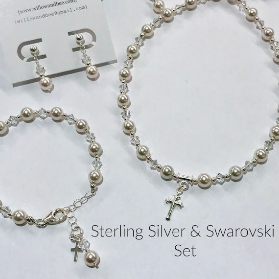 First Communion Gift Girl Necklace Bracelet Sterling | Etsy