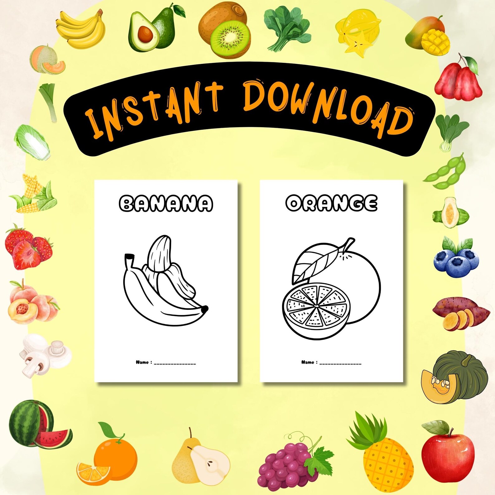 Fruits and Vegetables Coloring Pages for Kids – 50 Printable Sheets ...