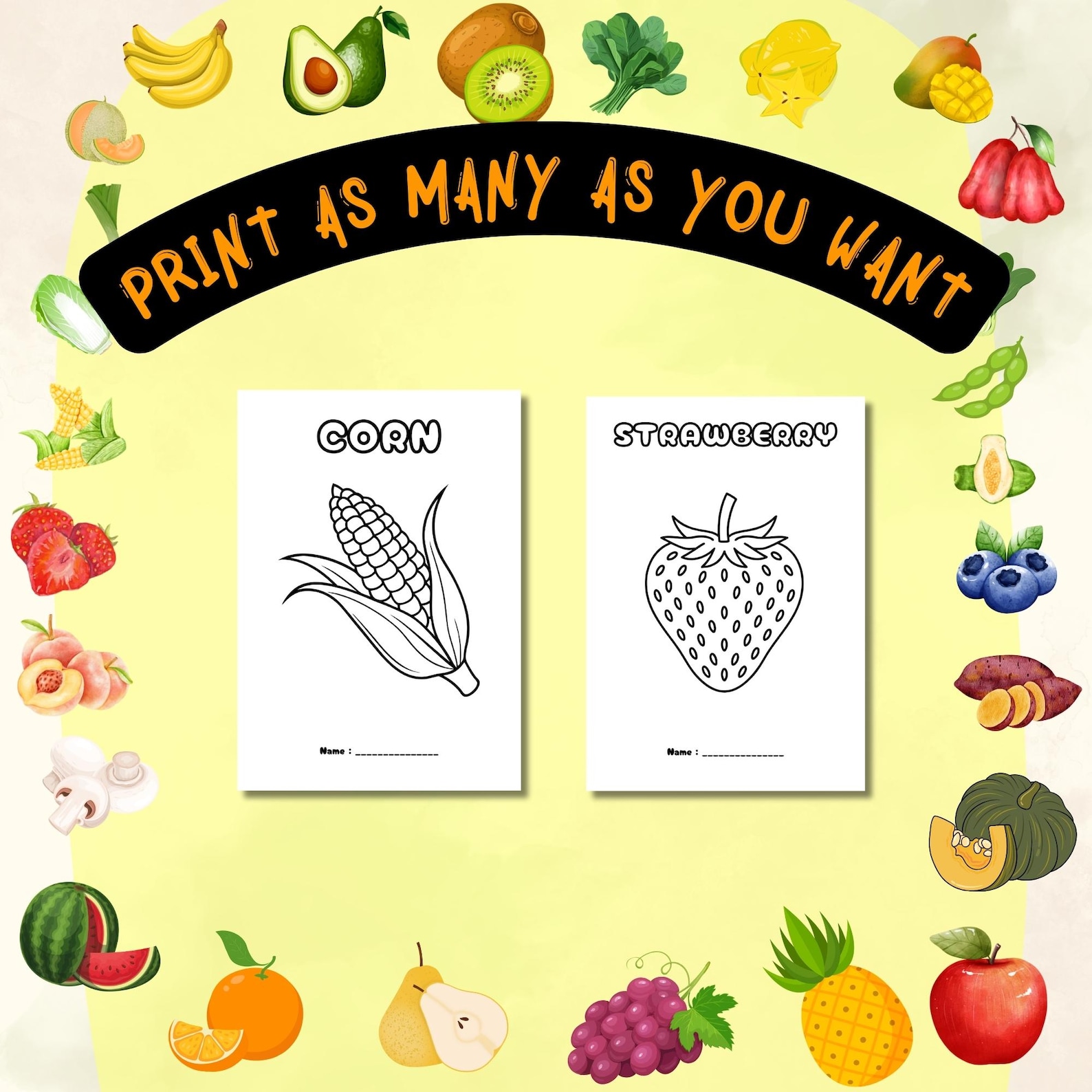 Fruits and Vegetables Coloring Pages for Kids – 50 Printable Sheets ...