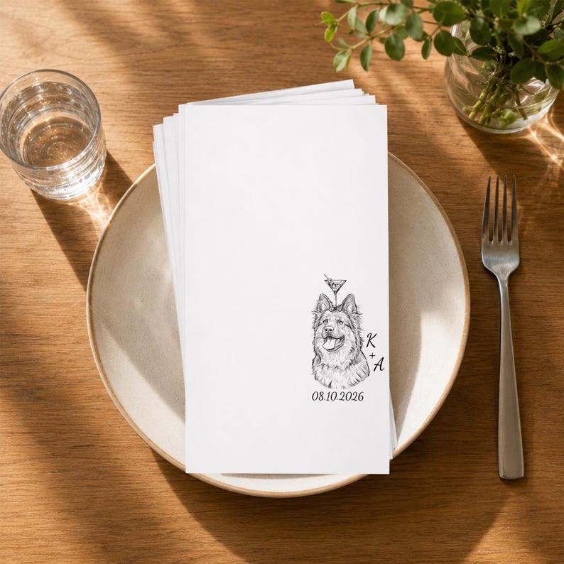 Personalized Dog Wedding Napkins, Custom Pet Portrait Cocktail Napkins ...