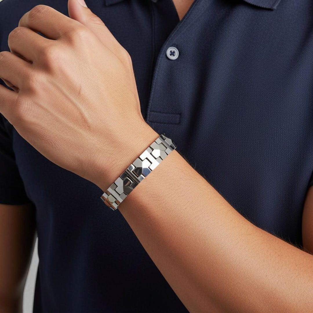 Tungsten Cross Chain Bracelet: High Polish Steel Link Men’s Jewellery ...