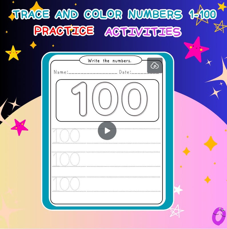 Trace & Color Numbers 1–100 Worksheets | Preschool Kindergarten ...