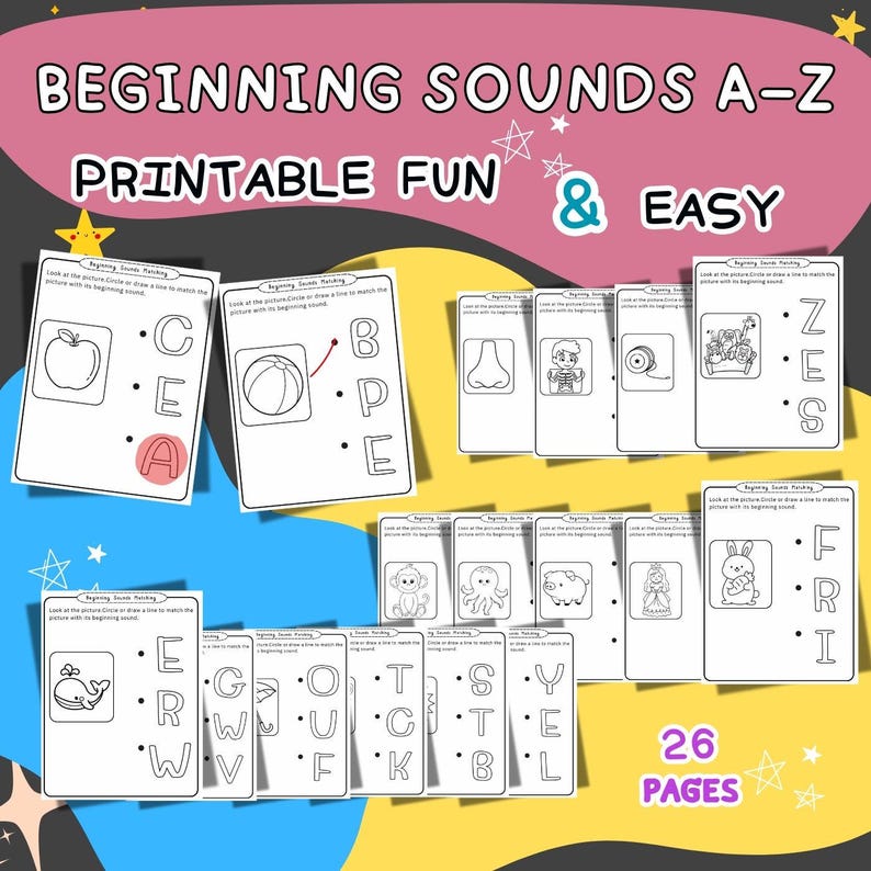 Beginning Sounds A–Z Worksheets | Phonics Alphabet Matching Activity ...