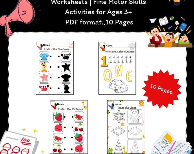 Preschool Tracing and Matching Worksheets: Fine Motor Skills PDF (A4 ...