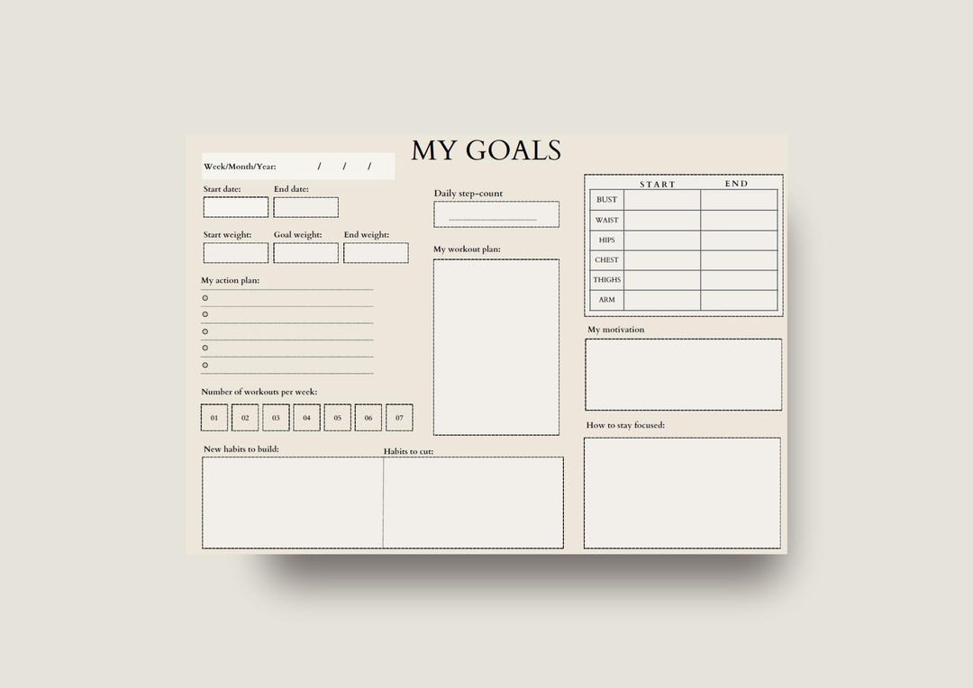 My Goals Tracker | Fitness Log | Instant Download | Printable | 2 ...
