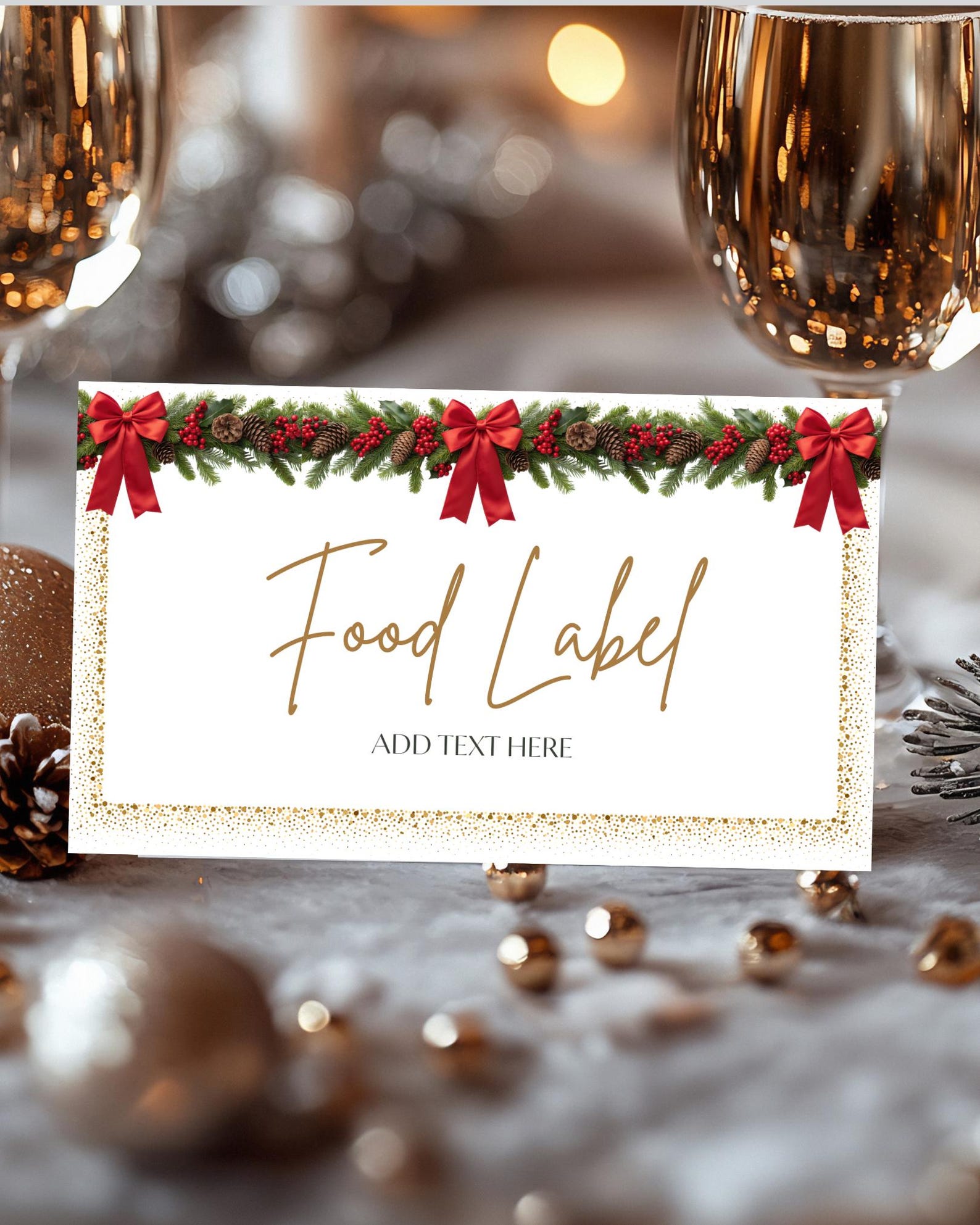 Gold Christmas Food Label Template: Holiday Buffet Decor (digital ...