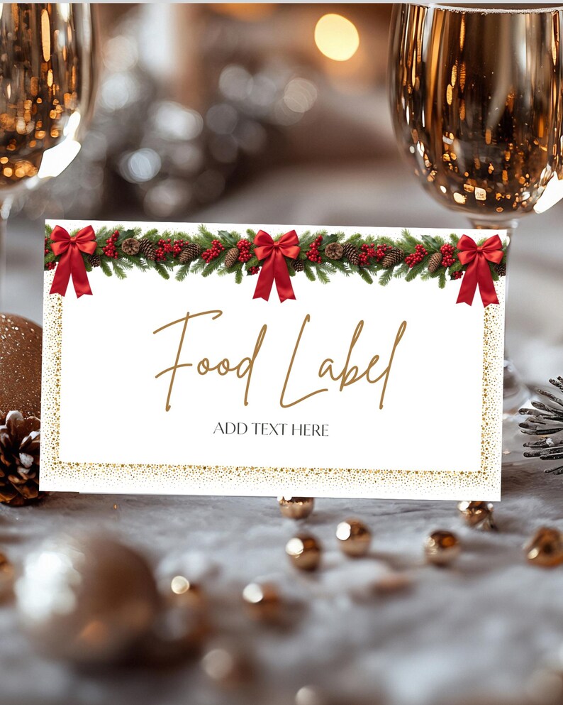 Gold Christmas Food Label Template: Holiday Buffet Decor (digital ...
