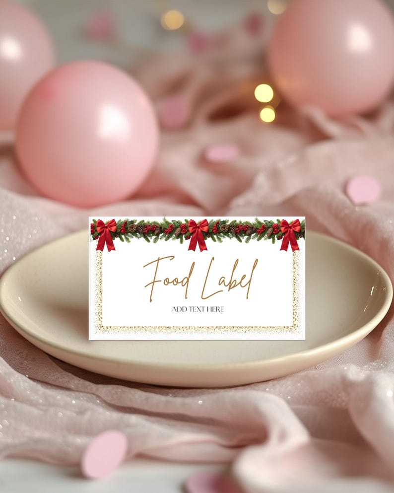 Gold Christmas Food Label Template: Holiday Buffet Decor (digital ...