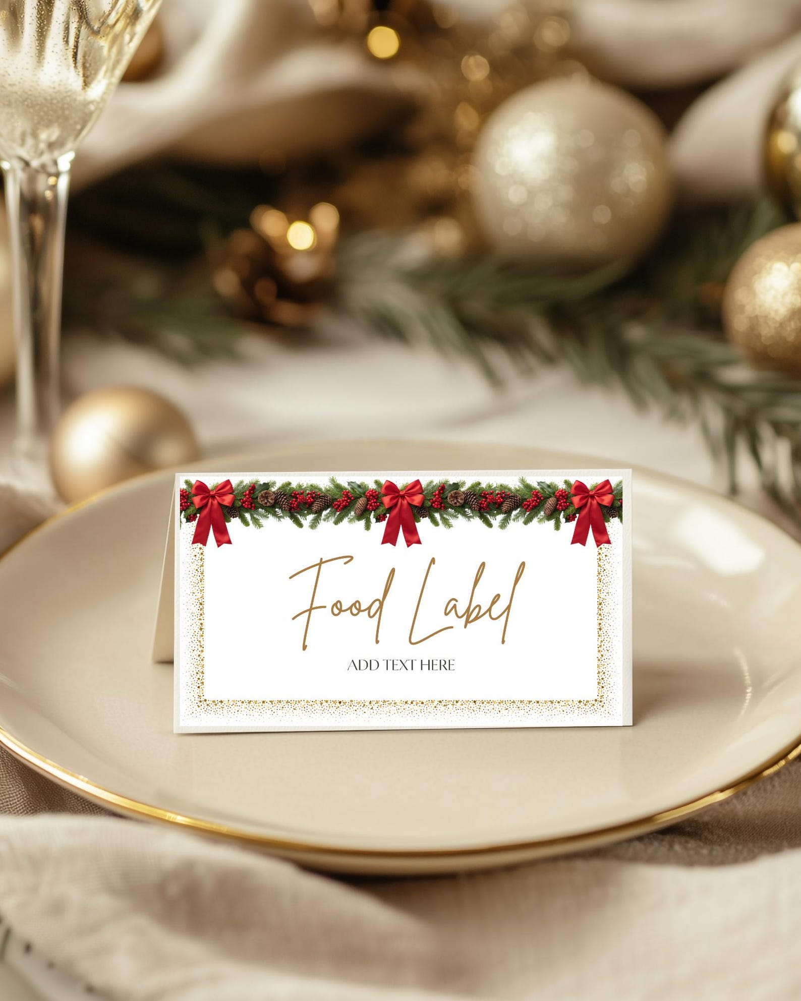Gold Christmas Food Label Template: Holiday Buffet Decor (digital ...