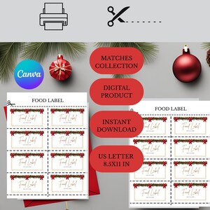 Gold Christmas Food Label Template: Holiday Buffet Decor (digital ...