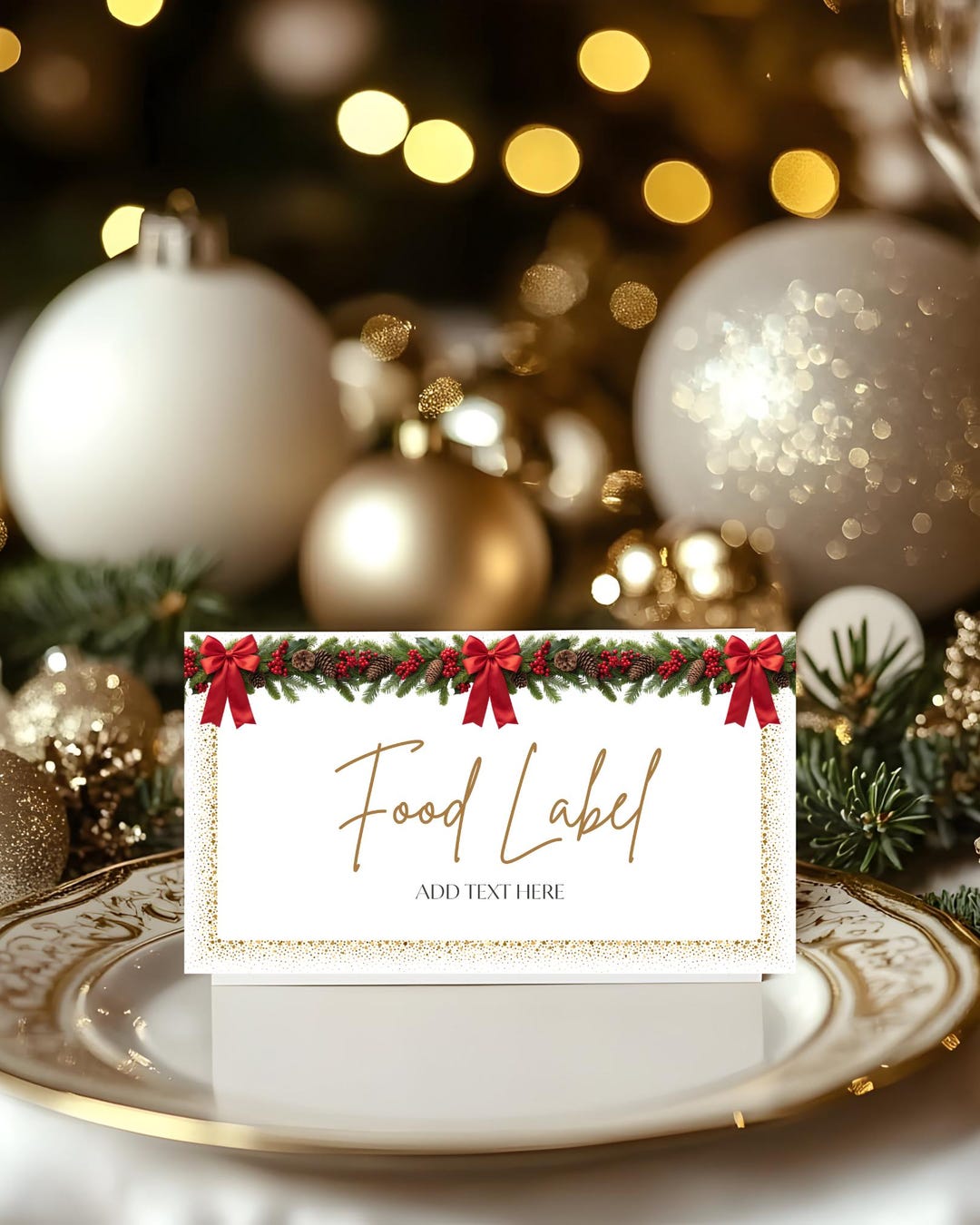 Gold Christmas Food Label Template: Holiday Buffet Decor (digital ...
