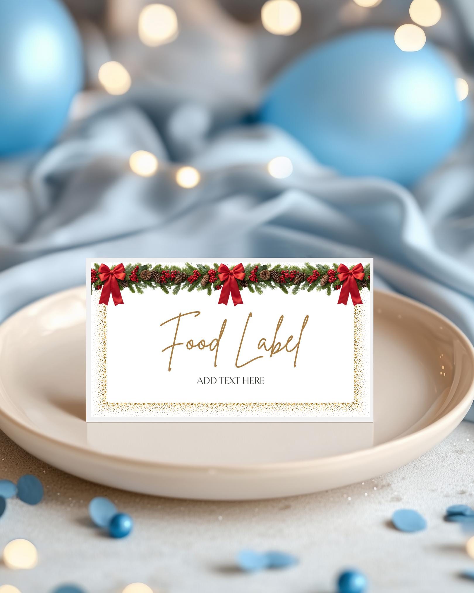 Gold Christmas Food Label Template: Holiday Buffet Decor (digital ...