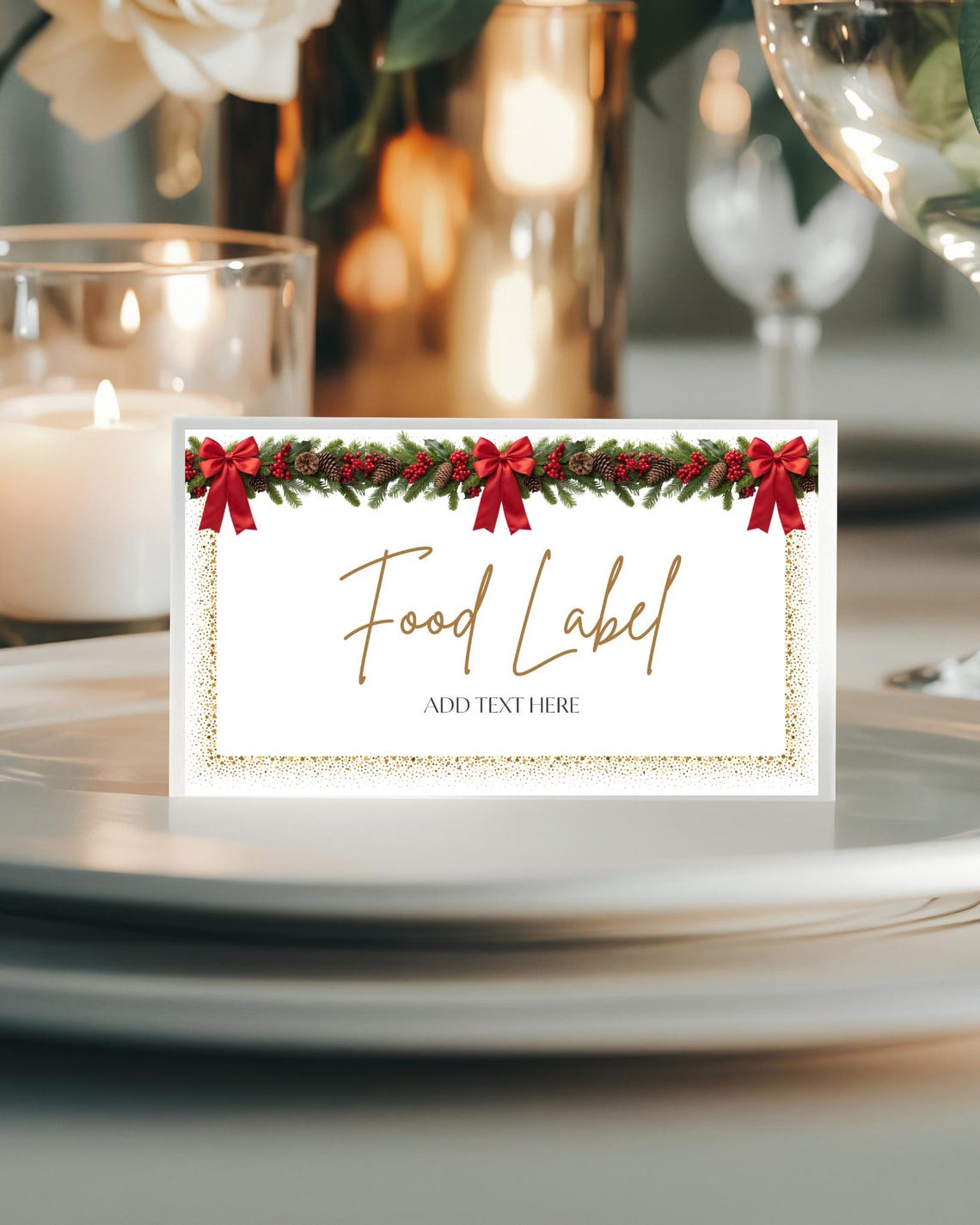 Gold Christmas Food Label Template: Holiday Buffet Decor (digital ...