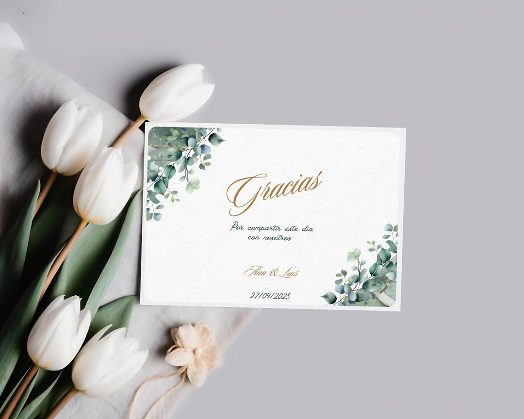Editable Thank You Card in Spanish – Wedding Thank You Card Template ...