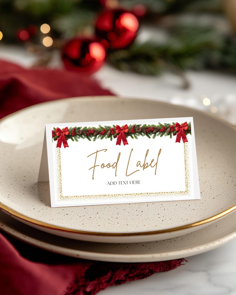 Gold Christmas Food Label Template: Holiday Buffet Decor (digital ...