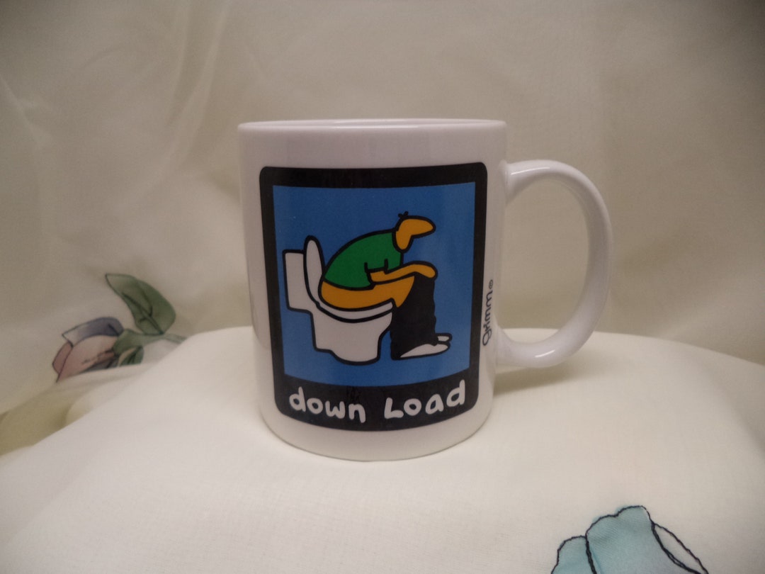 Vintage Grimm Down Load Mug Potty Humor Computer PC Bathroom Funny Gift ...
