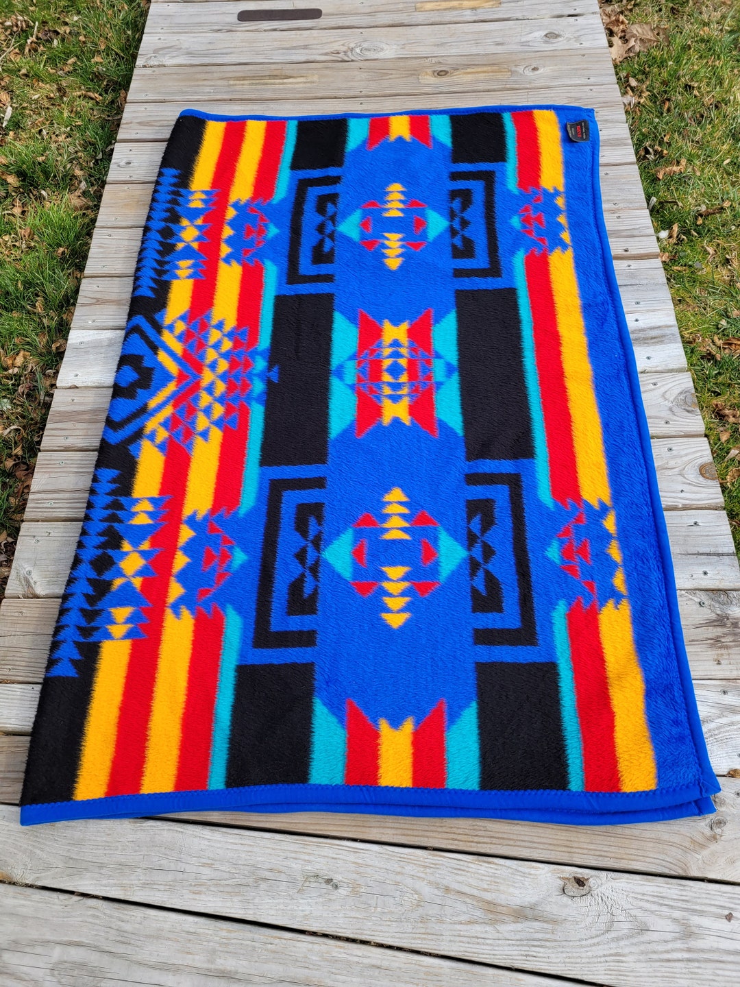 Vintage Ibena Blanket Made in Turkey Aztec Southwestern Design Multi ...