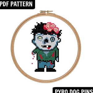 Zombie Cross Stitch Pattern PDF - Halloween Horror Modern Cross Stitch ...
