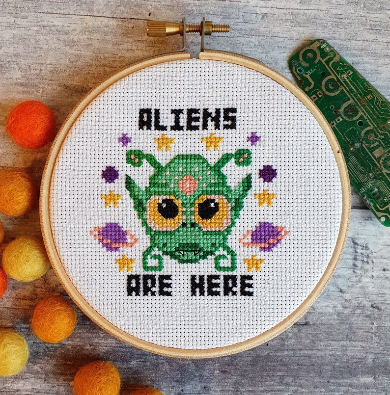 Aliens Are Here Cross Stitch Pattern Monster Alphabet Modern - Etsy