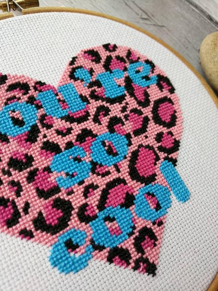 So Cool Heart Cross Stitch Pattern PDF leopard Print Modern | Etsy