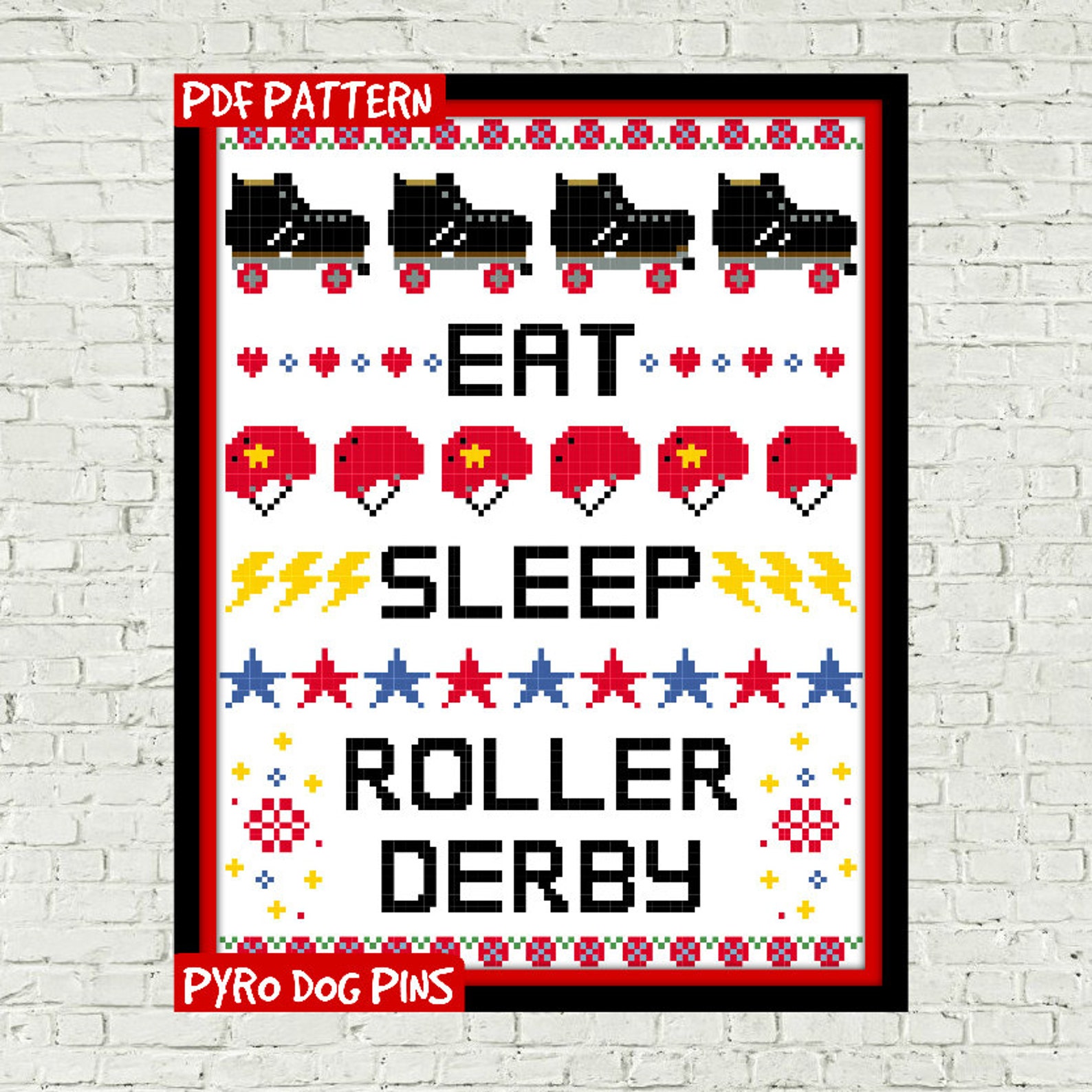 Roller Derby Cross Stitch Pattern Modern Sampler PDF / - Etsy