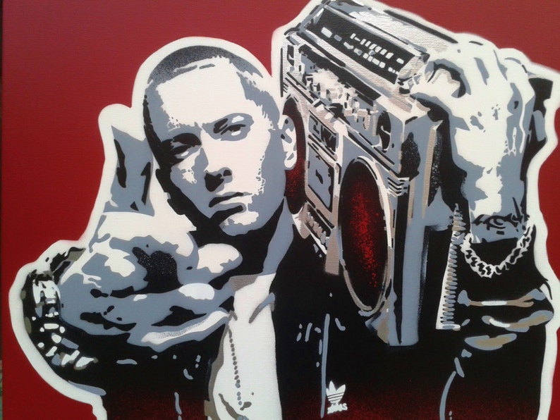 Eminem Stencil Art Painting 24 by 24 Inch Canvas Hip Hop Rap | Etsy