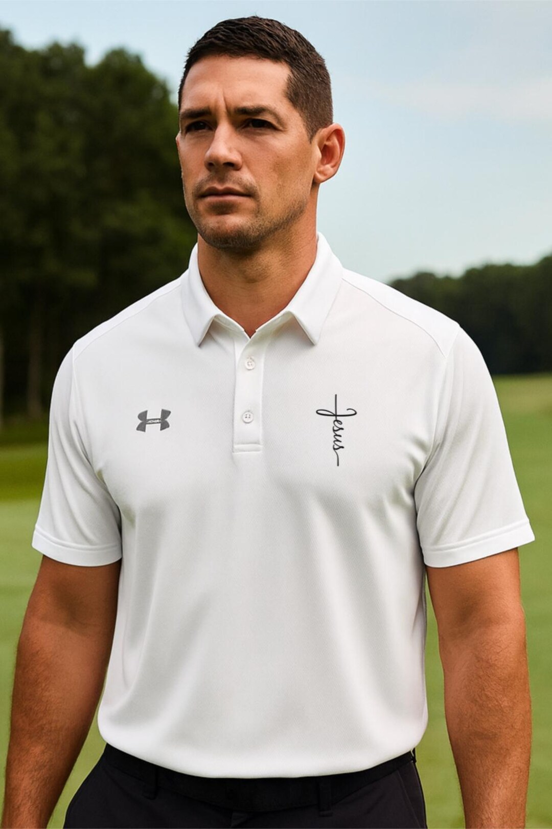 Jesus Cross Embroidered Under Armour Polo Shirt, Christian Golf Apparel ...
