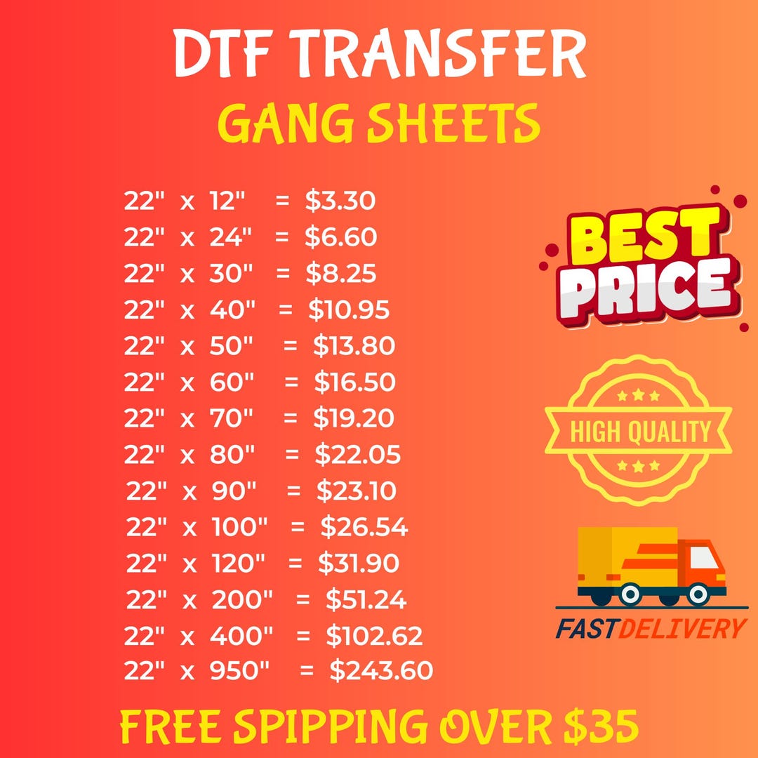 Custom DTF Gang Sheets, Direct to Film Print, Ready to Press Transfers ...
