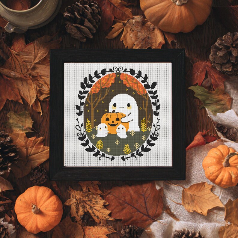 Ghost and Pumpkin Cross Stitch Pattern PDF | Hugging Ghosts | Kawaii ...
