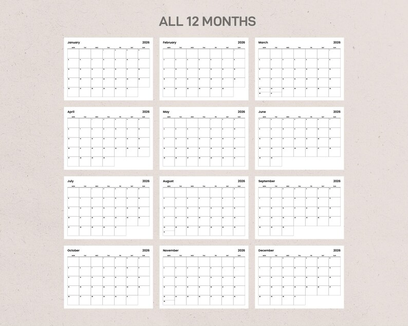 2026 Monthly Calendar Printable | PDF Calendar A4 & Letter Size ...