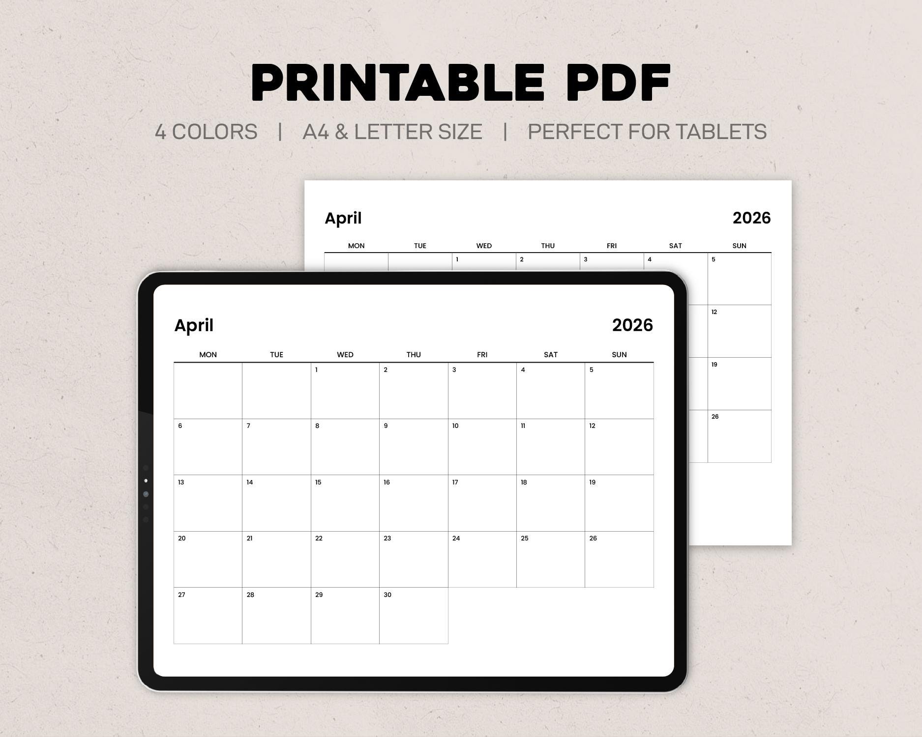2026 Monthly Calendar Printable | PDF Calendar A4 & Letter Size ...