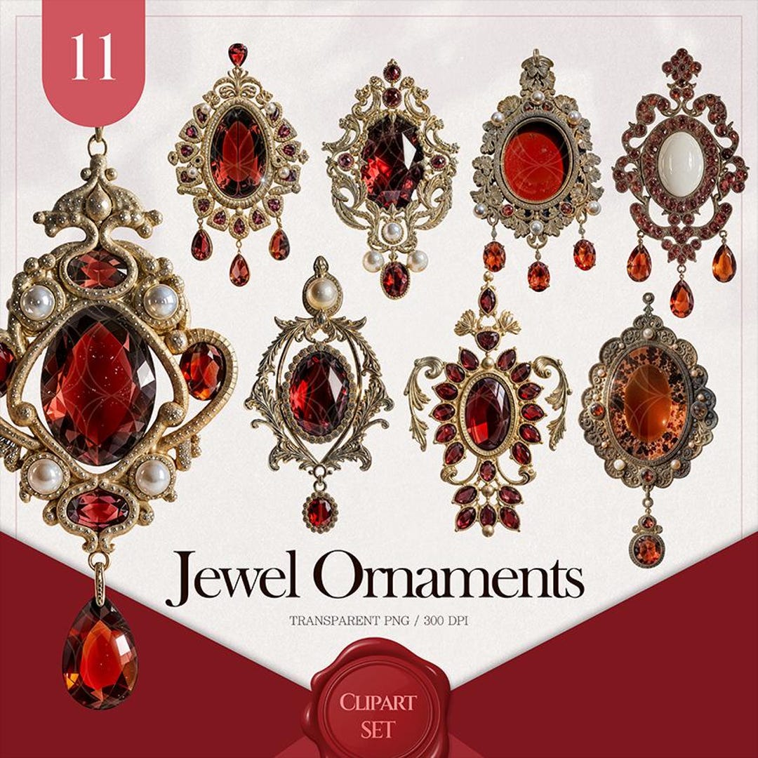 Jewel Ornaments Clipart Set, Digital Jewel Graphics PNG, Luxury Gem ...