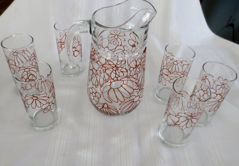 Sangria Lemonade Pitcher With Six Glasses Set Hand Painted | Etsy