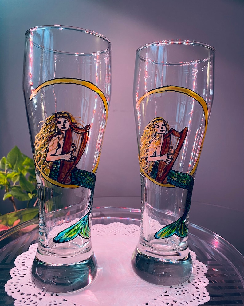 Hand Painted Mermaid Moon Pilsner Glass: Ocean Barware Gift - Etsy