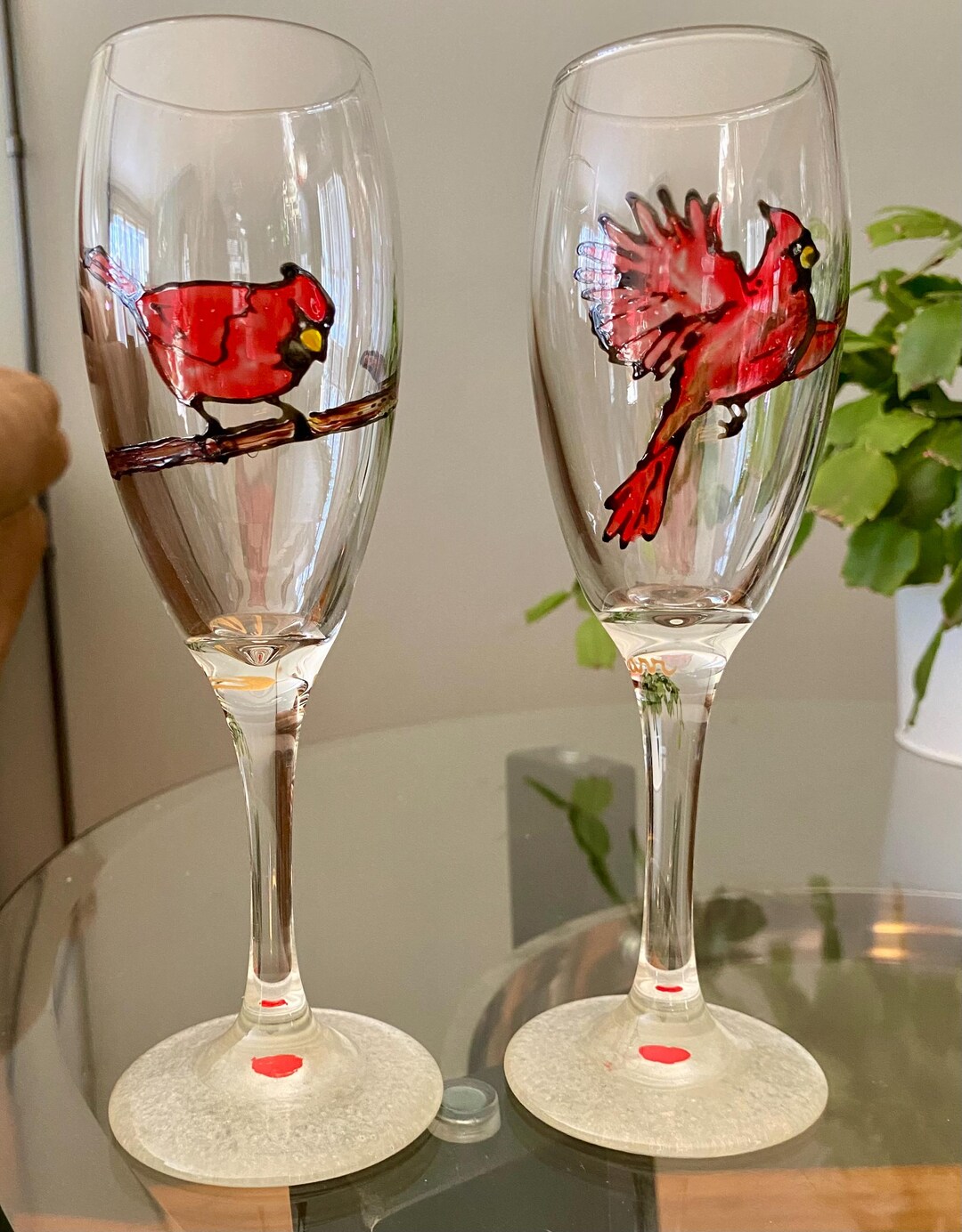 Cardinal Champagne Set of Two, Hand Painted Flutes - Etsy