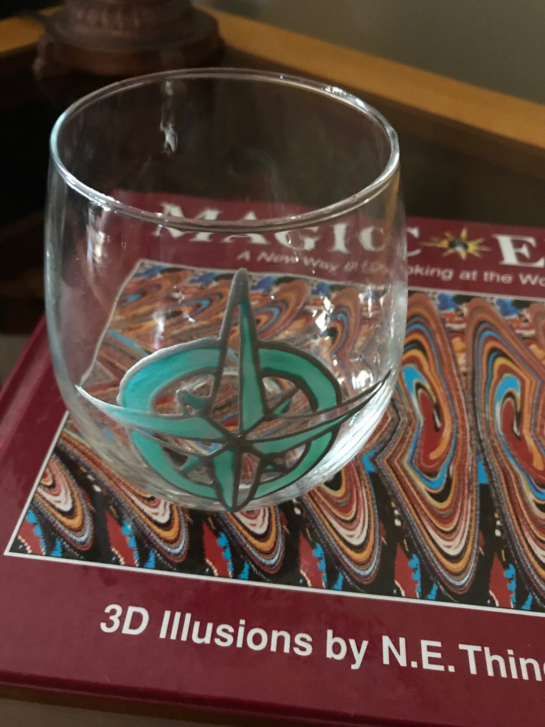 Hand Painted Compass Rose Wine Glass: Turquoise Nautical Stemless Glass ...
