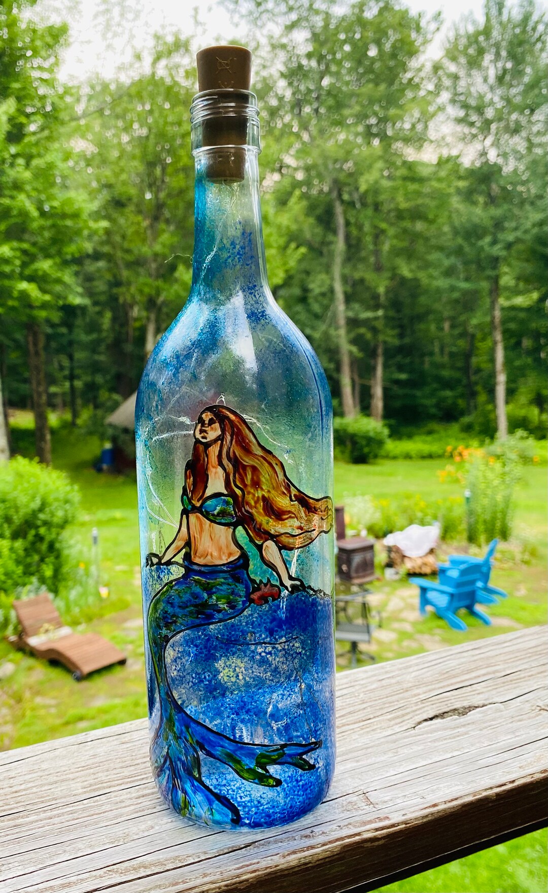 Little Mermaid LED Light, Wine Bottle, Fairy Light, Hand Painted Fairy ...