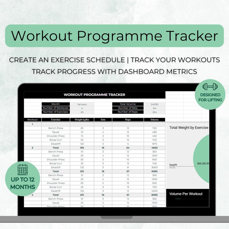 Workout Programme Planner With Dashboard – Track Exercises, Sets, Reps ...
