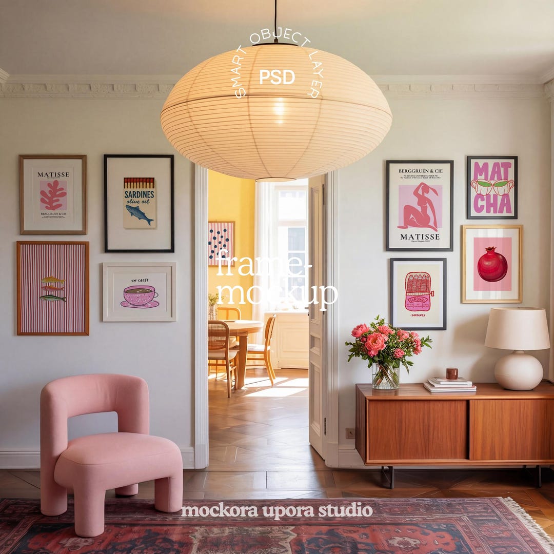 Gallery Wall Art Mockup, Home Interior Art Display, Multi Frame, A4, 2: ...