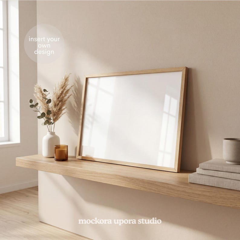 Horizontal Wall Art Frame Mockup, Minimal Home Interior, 4:3 Poster PSD ...